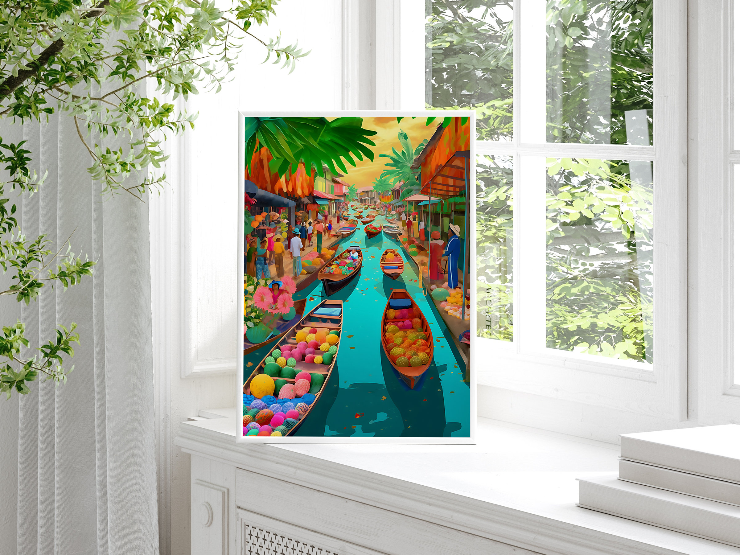 Bangkok Floating Market Art Print: Colorful Thailand Travel Poster ...