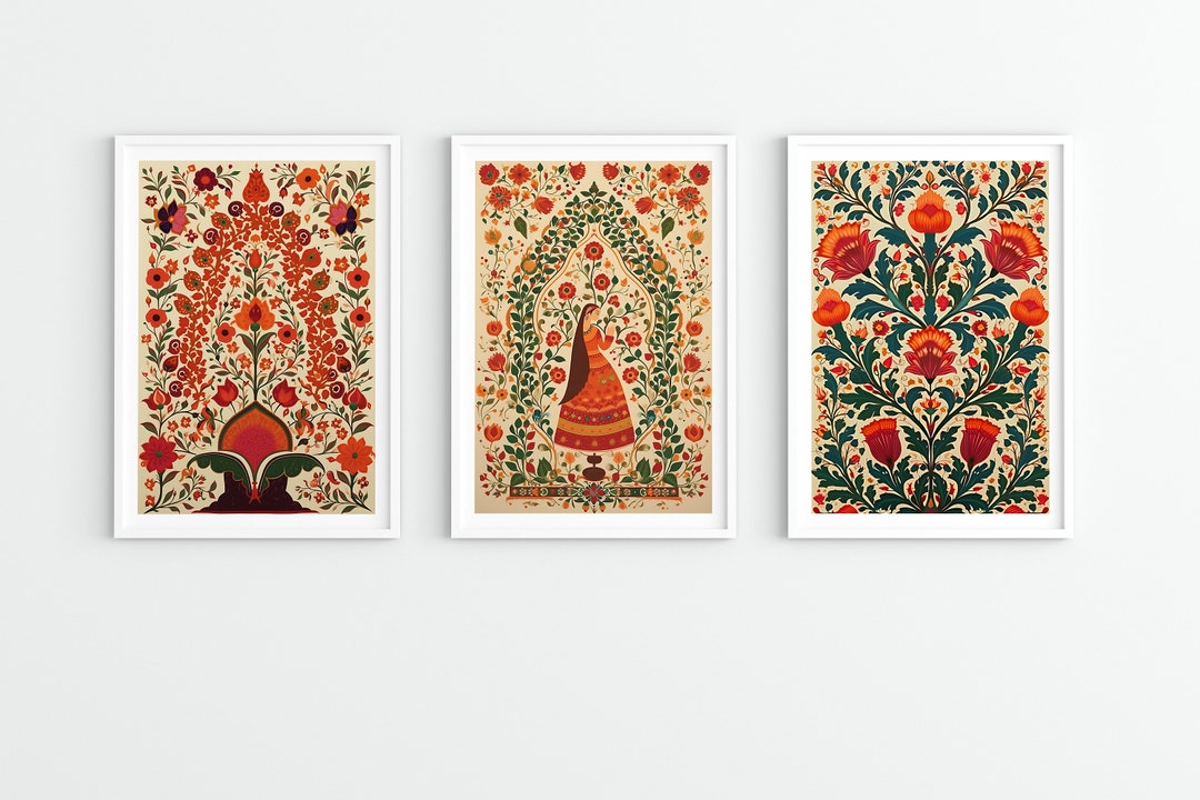 Indian Floral Art Prints: Vintage Pichwai Painting Set (digital ...