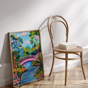 Pink Bridge in the Forest, Printable Wall Art, Colorful Wall Art ...