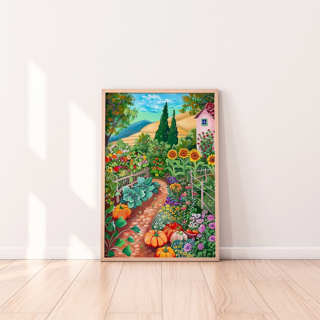 Vegetable Garden Painting, Printable Digital, Colorful Scenery Wall Art ...
