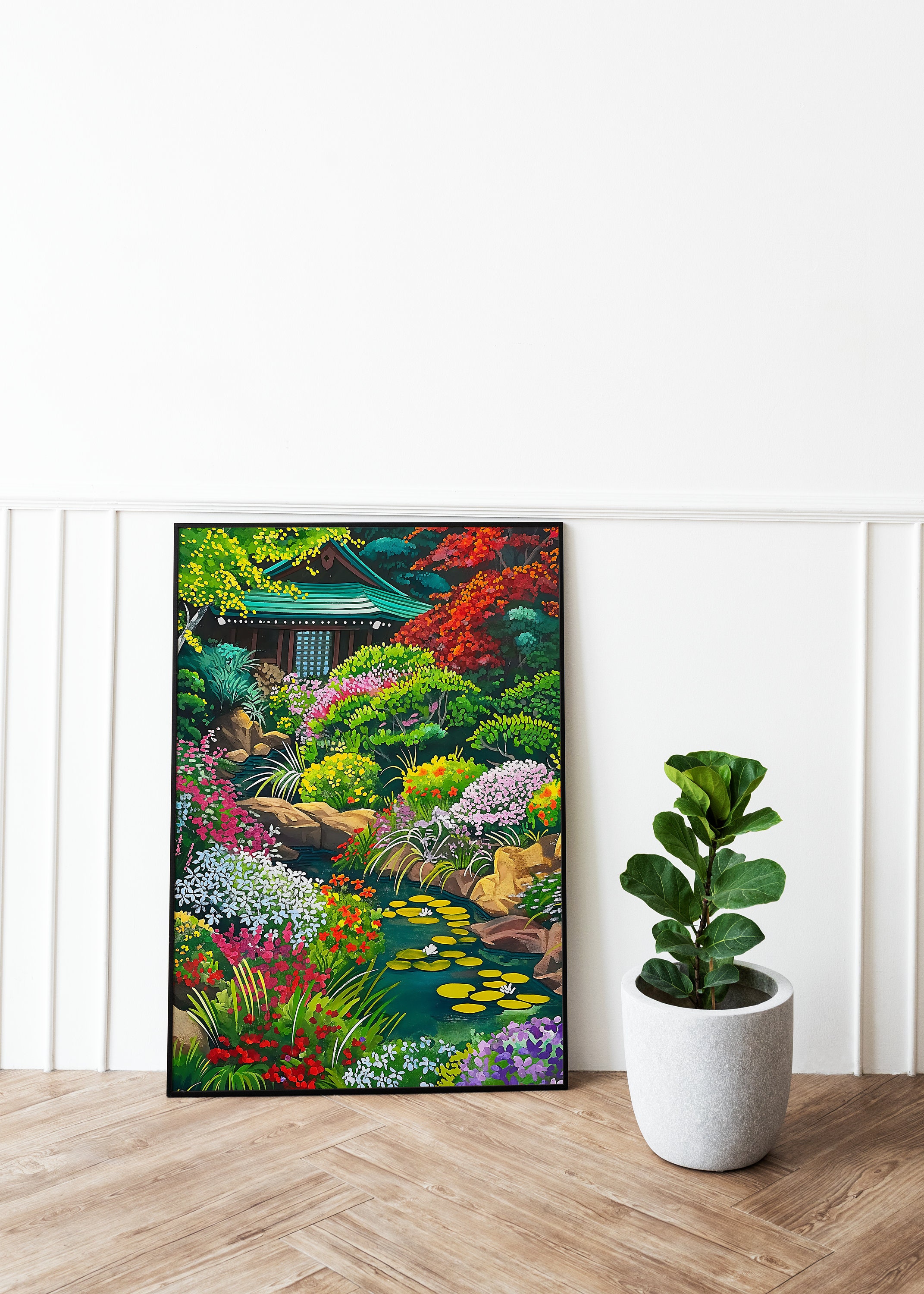 Spring in Japanese Garden, Illustration, Colorful Wall Art, Printable ...