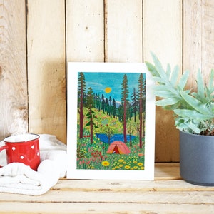 Camping Day Art Print, Colorful Wall Art, Forest Themed Home Decor - Etsy
