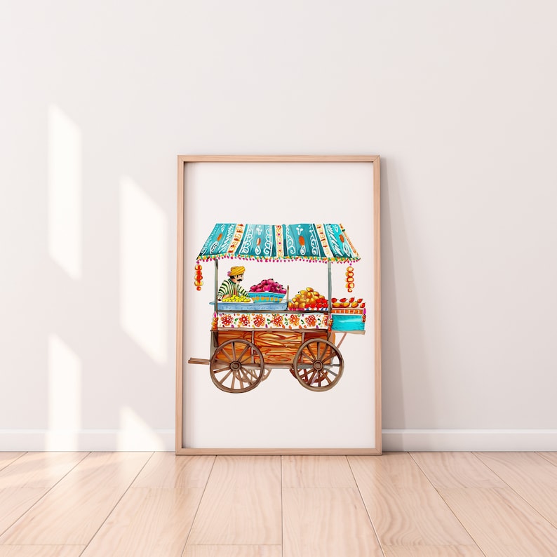Indian Panipuri Cart Illustration Printable, Indian Wall Art, Colorful ...