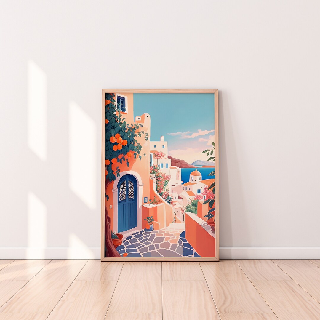 Greek Cottage Art, Travel Print, Digital Print, Greece Travel Poster ...