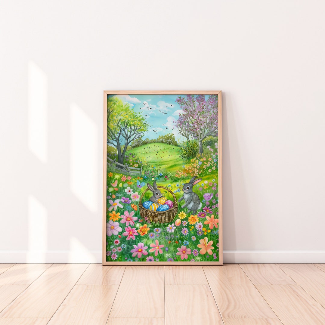 Easter Bunny Illustration, Printable, Joyful Spring Drawing - Etsy