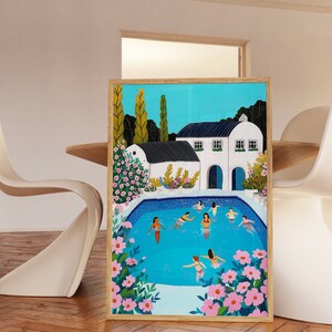 Poolside Summer Illustration, Swimming Pool Wall Art, Digital Download ...
