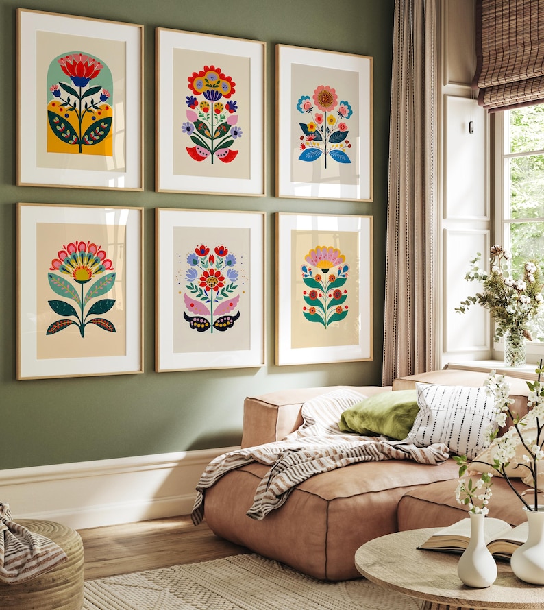 Nordic Floral Art Prints: Scandinavian Folk Art Set (digital Download ...