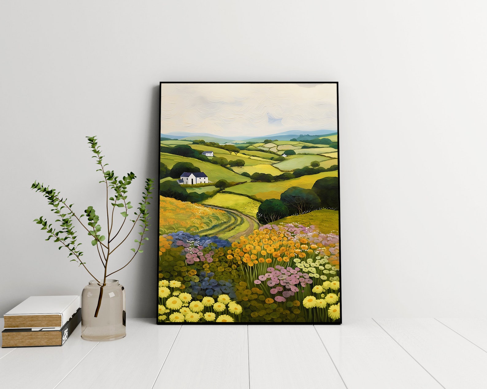 English Countryside Painting, Travel Illustration, Rustic Meadow ...