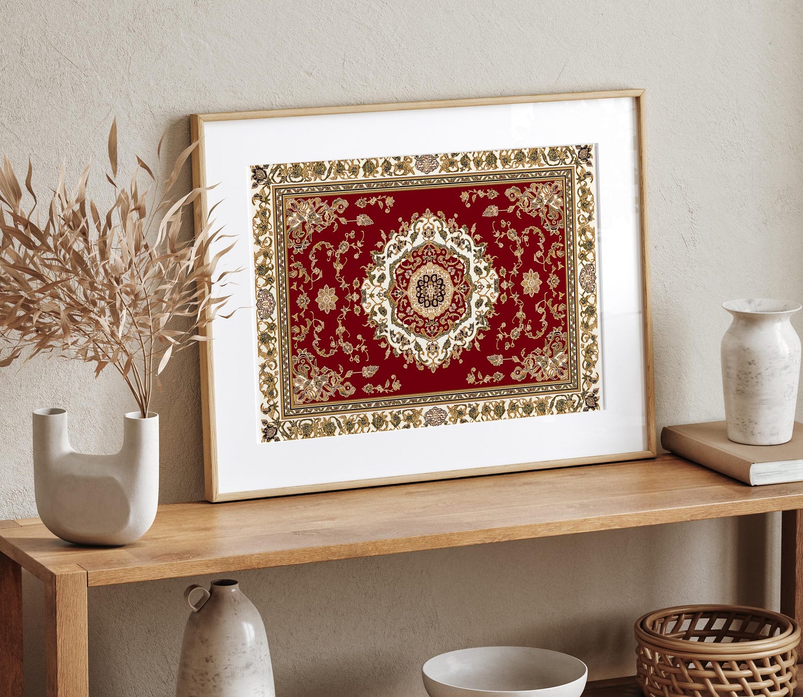 Traditional Turkish Carpet Motif - Vintage Red Rug Pattern Digital ...