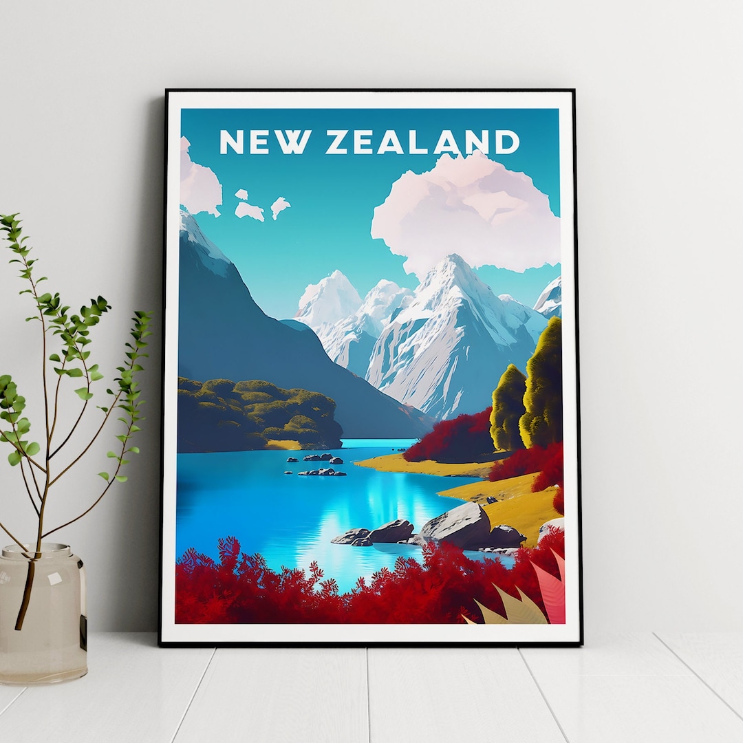 New Zealand Poster, New Zealand Wall Art, Travel Wall Art, Coastal Wall ...