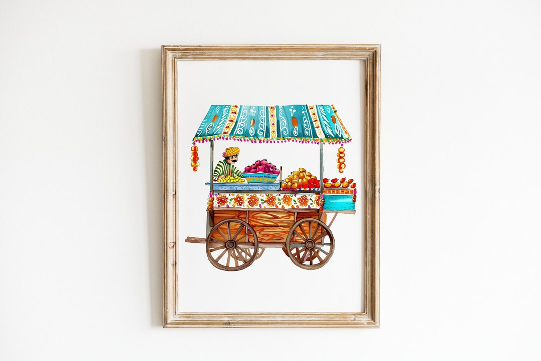 Indian Panipuri Cart Illustration Printable, Indian Wall Art, Colorful ...