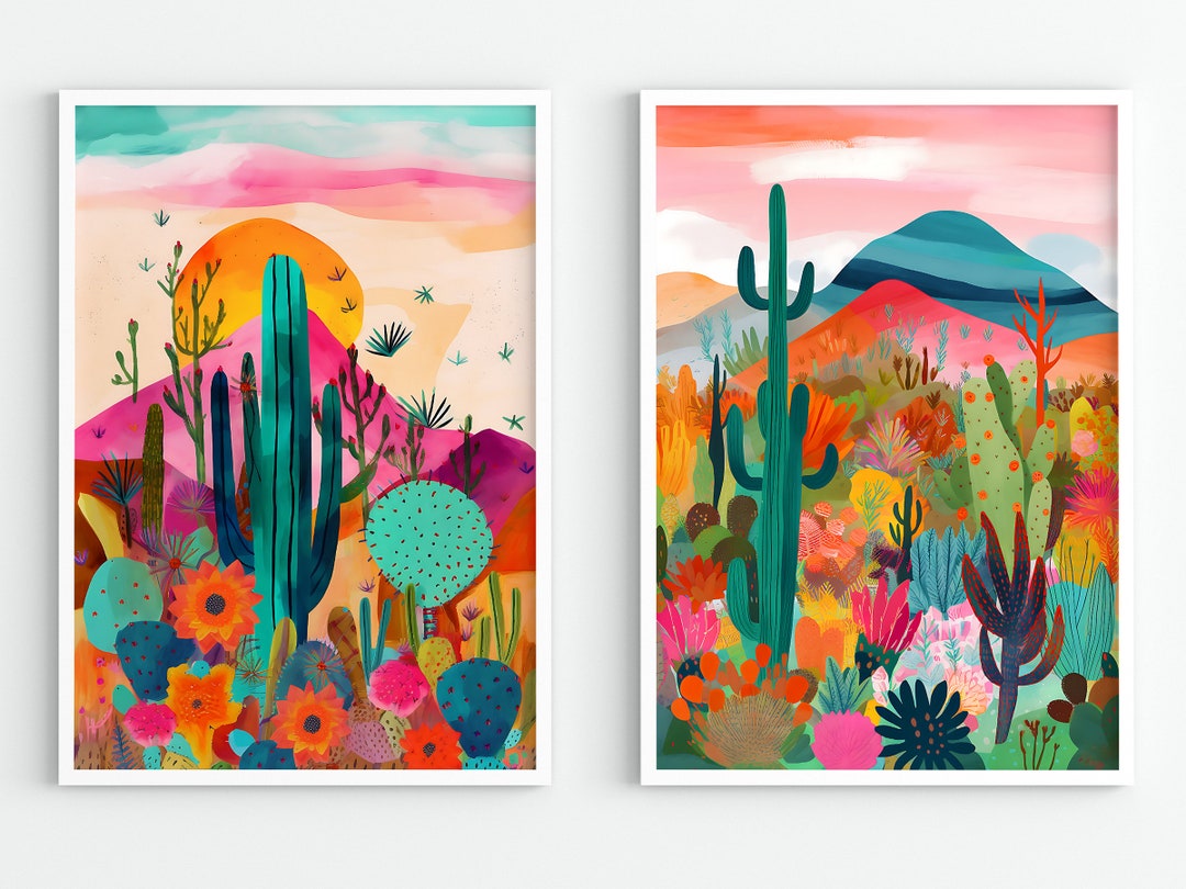 Arizona Illustration Set of 2, Floral Botanical Art Print, Colorful ...
