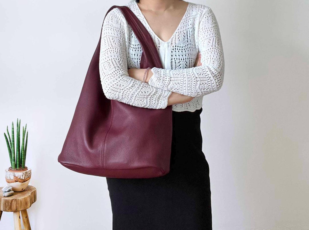 Red Leather Tote Bag: Large Sling Shoulder Bag, Top Handle - Etsy