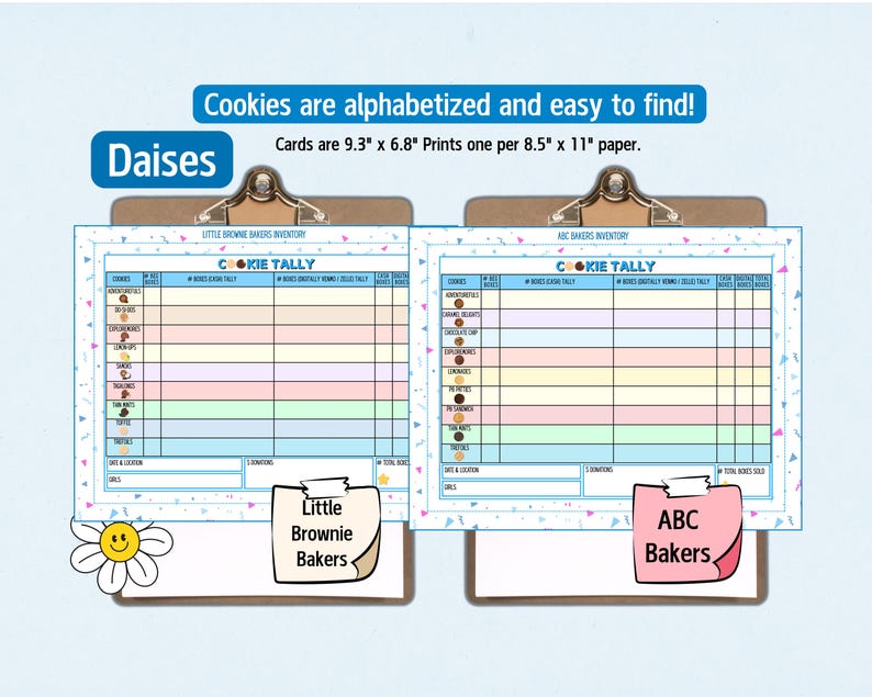 Girl Scout Cookie Booth Tally Card Printable 2026, Cookie Inventory ...