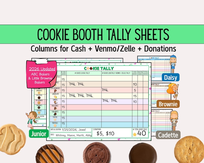 Girl Scout Cookie Tally Sheet, 2026 Cookie Inventory Tracker, ABC ...