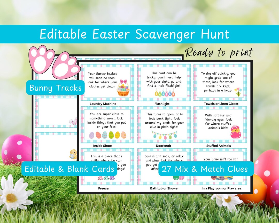 EDITABLE Easter Scavenger Hunt for Kids, Easter Bunny Tracks, Bunny ...