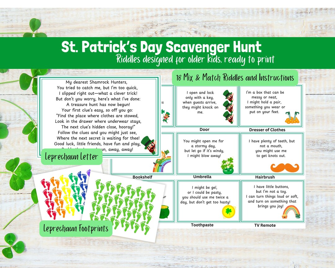 St. Patrick’s Day Treasure Hunt Printable | Leprechaun Riddles & Brain ...