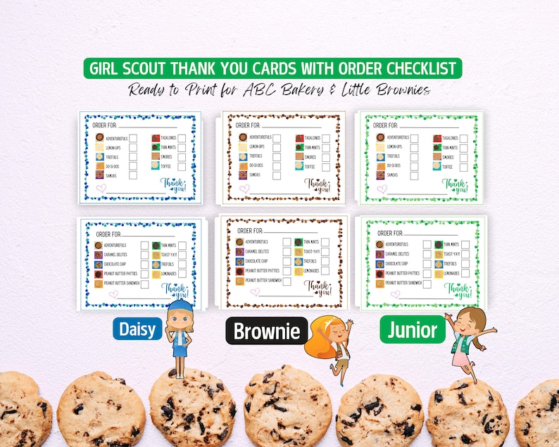 Girl Scout Cookie Thank You Card, Order Checklist, Personalized for ...