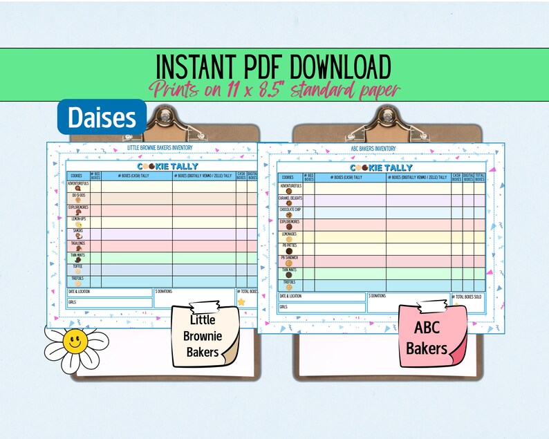 Girl Scout Cookie Tally Sheet, 2026 Cookie Inventory Tracker, ABC ...