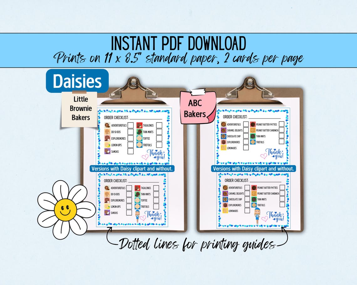 Girl Scout Cookie Thank You Card, Order Checklist, Personalized for ...
