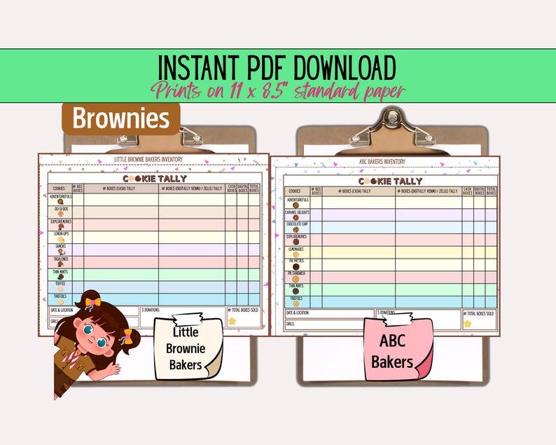 Girl Scout Cookie Tally Sheet, 2026 Cookie Inventory Tracker, ABC ...