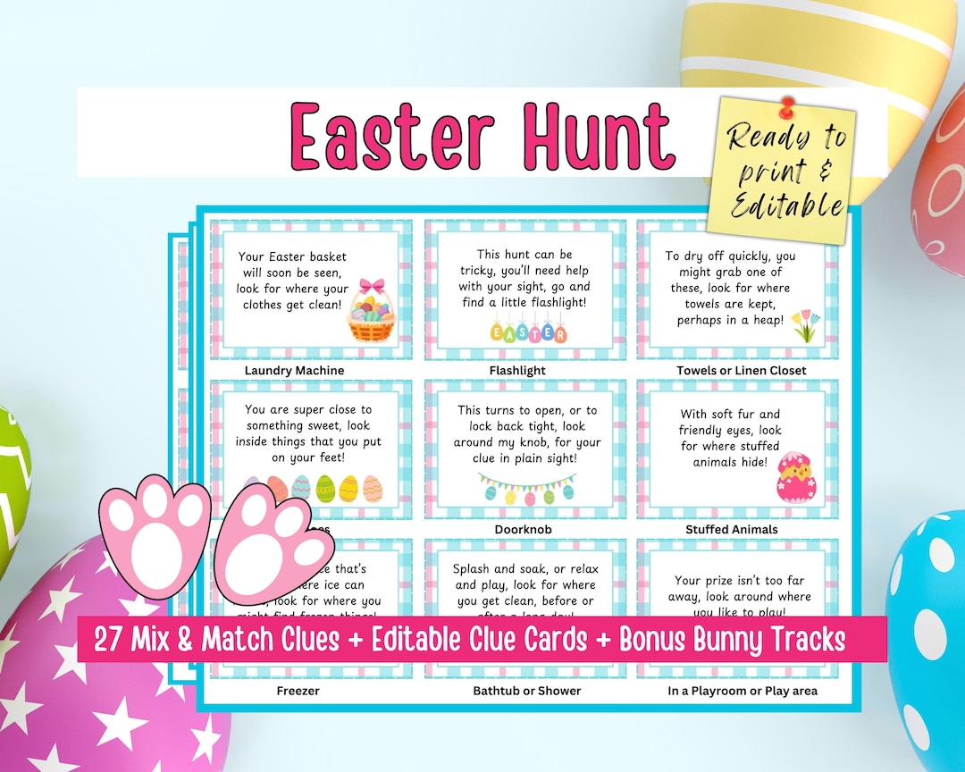 EDITABLE Easter Egg Hunt Clue Cards, Indoor Egg Hunt Clues, Easter Egg ...