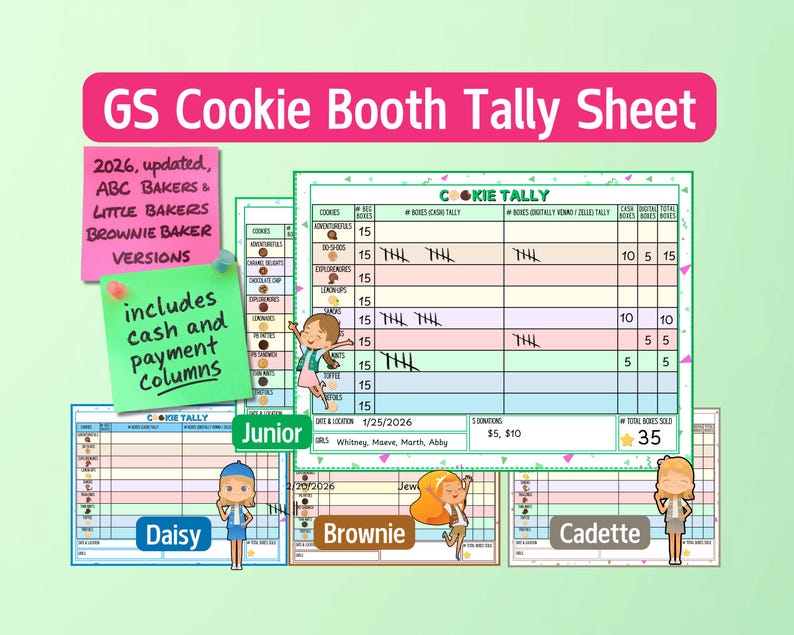 Girl Scout Cookie Booth Tally Card Printable 2026, Cookie Inventory ...