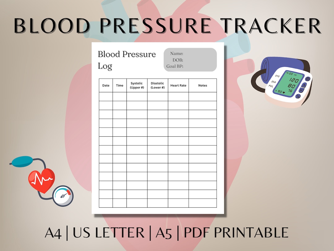 Printable Blood Pressure Log Blood Pressure Tracker Heart - Etsy