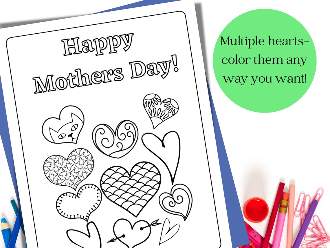 Mothers Day Coloring Page, Happy Mothers Day Coloring, Kids Hearts ...