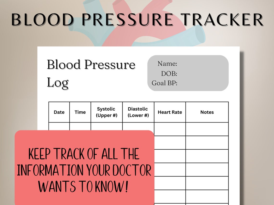 Printable Blood Pressure Log Blood Pressure Tracker Heart - Etsy