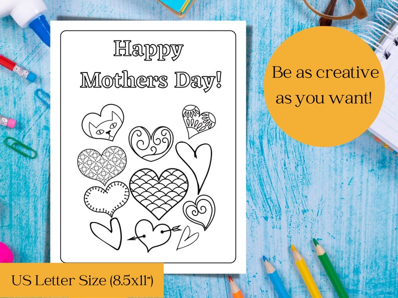Mothers Day Coloring Page, Happy Mothers Day Coloring, Kids Hearts ...