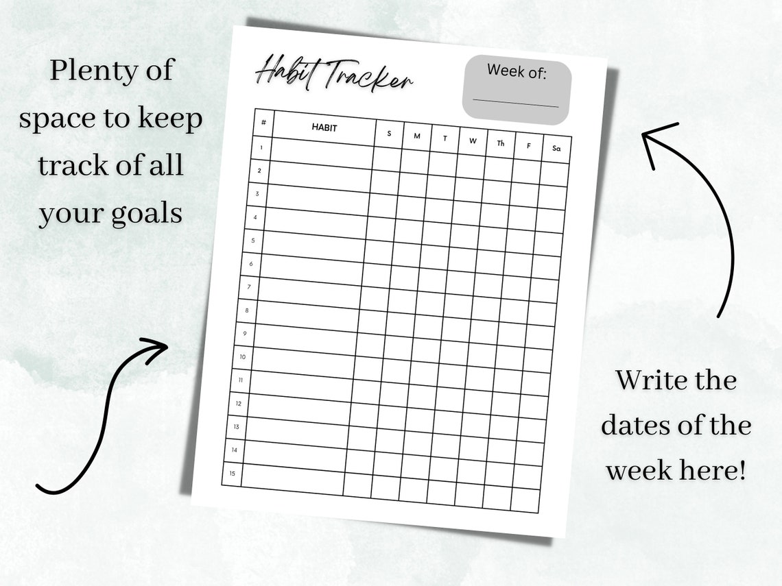 Printable Weekly Habit Tracker, Goal Tracker, Digital Download, Weekly ...