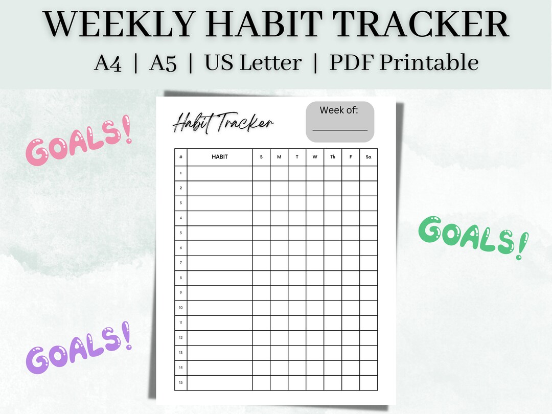 Printable Weekly Habit Tracker, Goal Tracker, Digital Download, Weekly ...