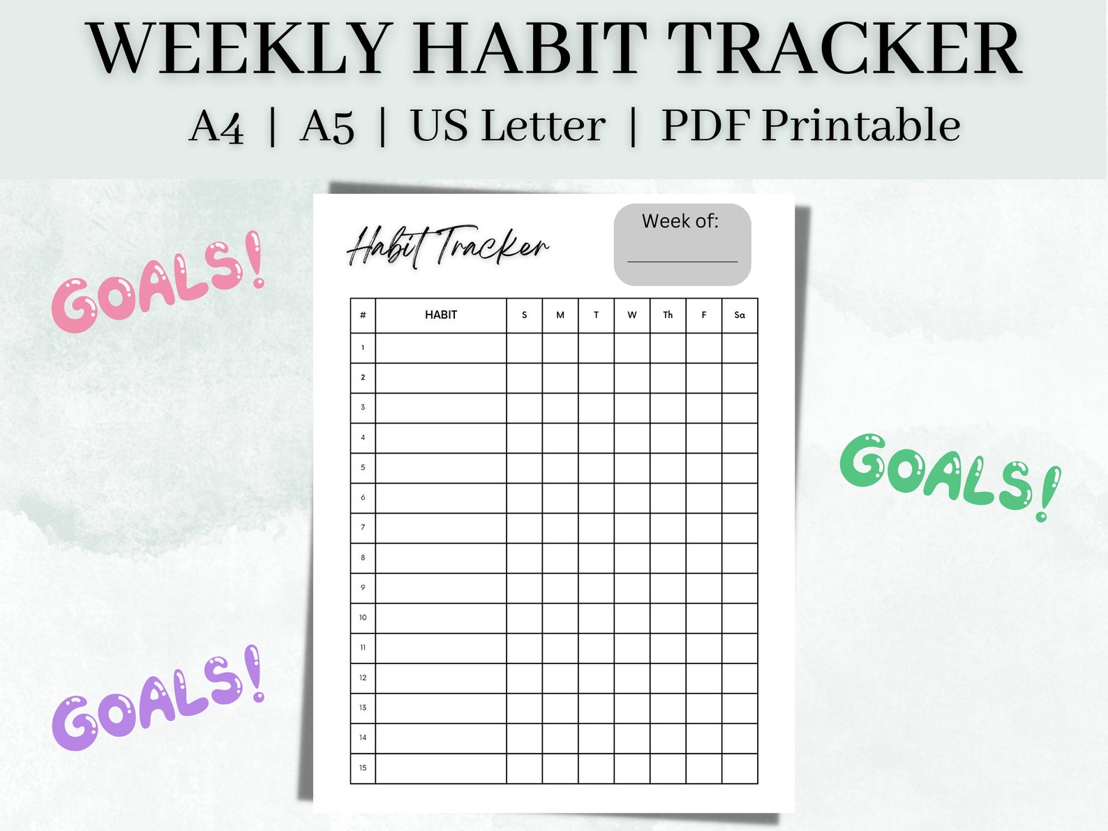 Printable Weekly Habit Tracker, Goal Tracker, Digital Download, Weekly ...