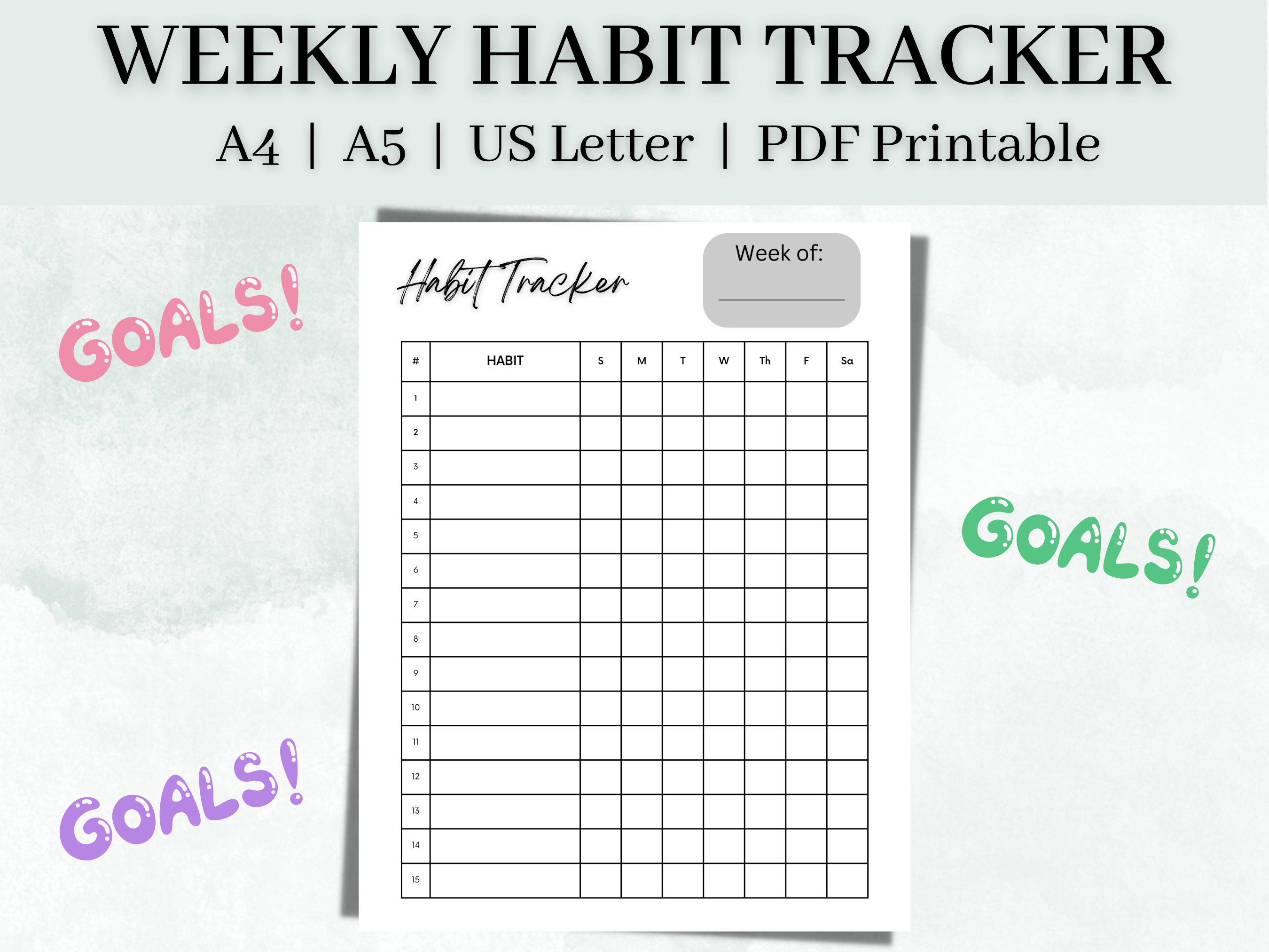 Printable Weekly Habit Tracker, Goal Tracker, Digital Download, Weekly ...