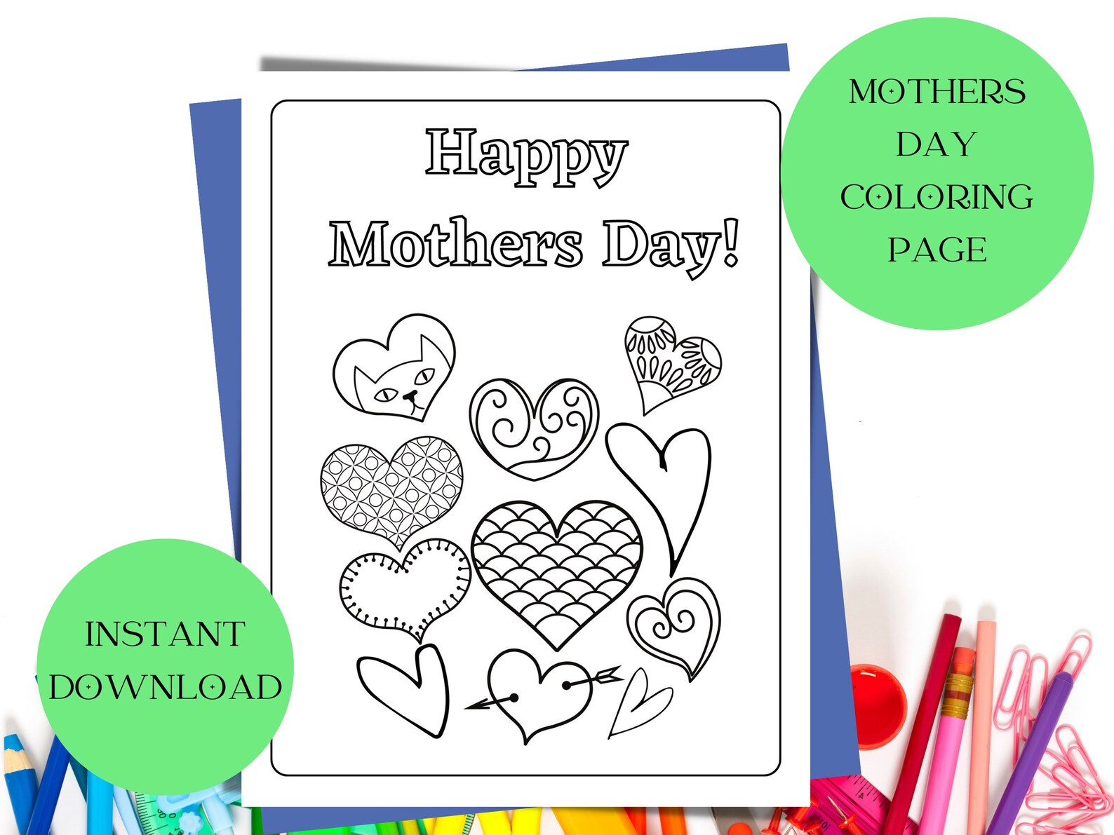 Mothers Day Coloring Page, Happy Mothers Day Coloring, Kids Hearts ...