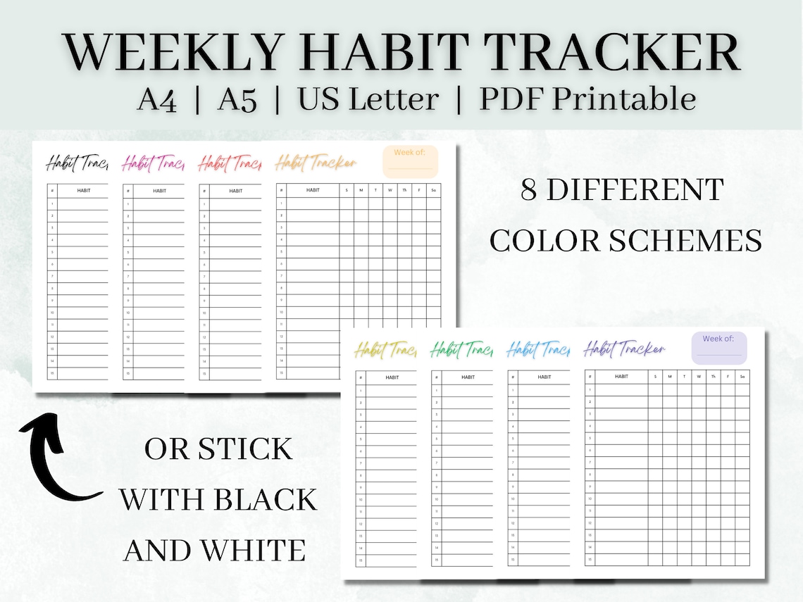 Printable Weekly Habit Tracker, Goal Tracker, Digital Download, Weekly ...