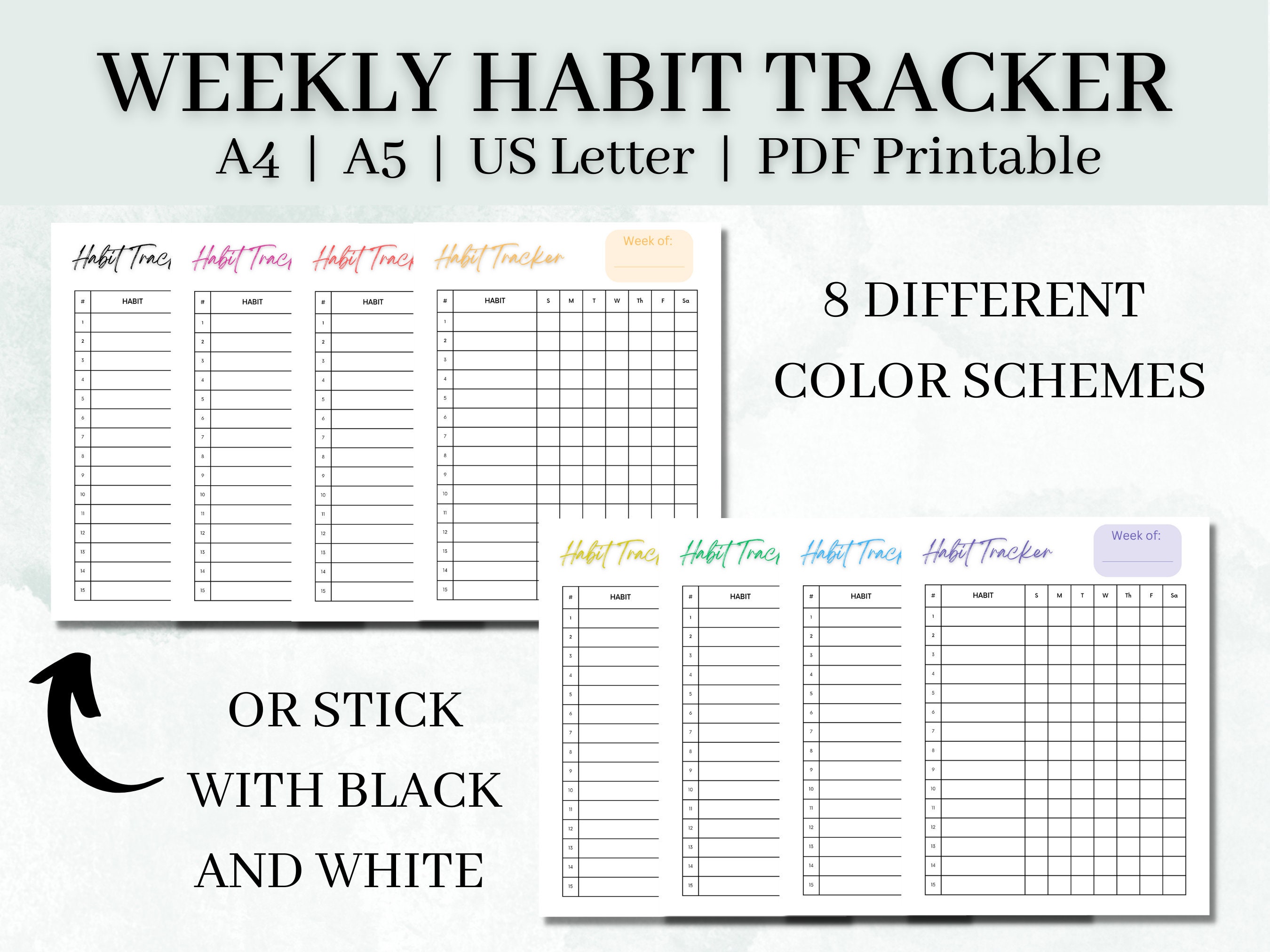 Printable Weekly Habit Tracker, Goal Tracker, Digital Download, Weekly ...