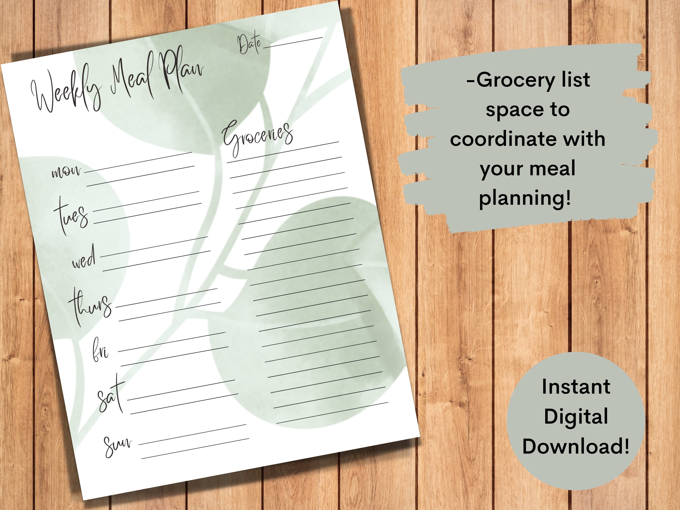 Weekly Menu Printable, Grocery List Printable, Weekly Meal Planner ...