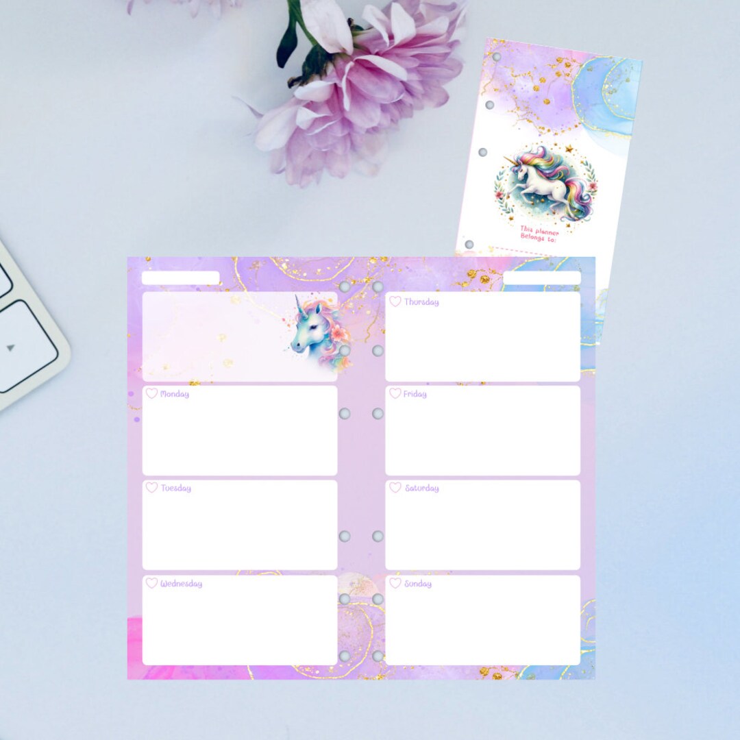 Filofax Personal Printable Unicorn Pink Cute Weekly Calender - Undated ...