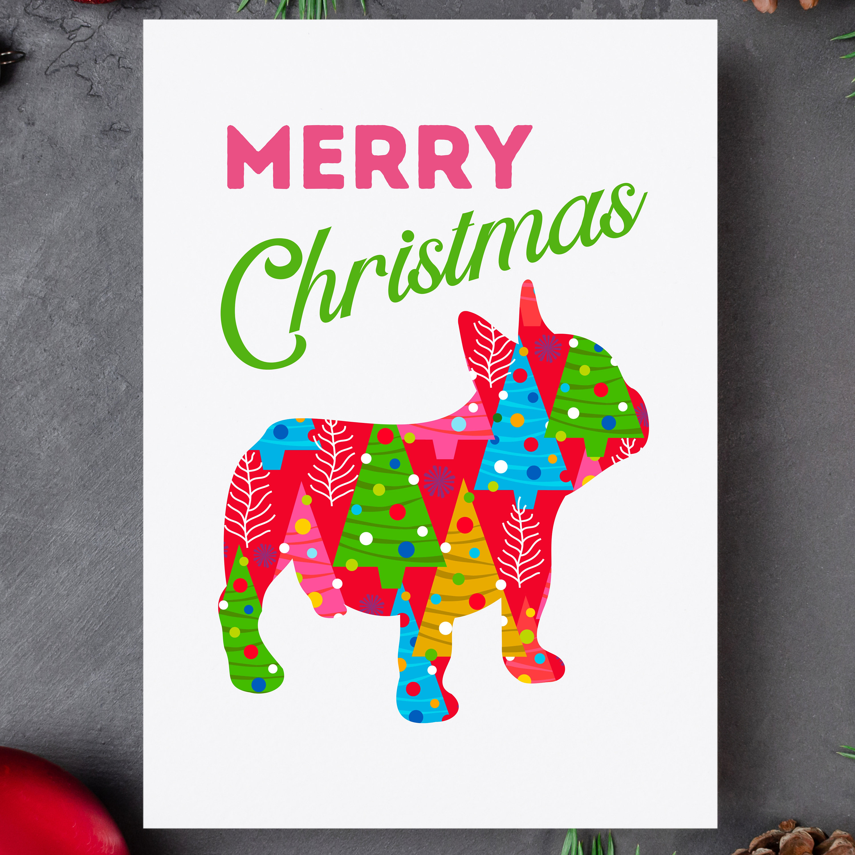 Printable Christmas Card for Dog Lovers Christmas Greeting Card French ...