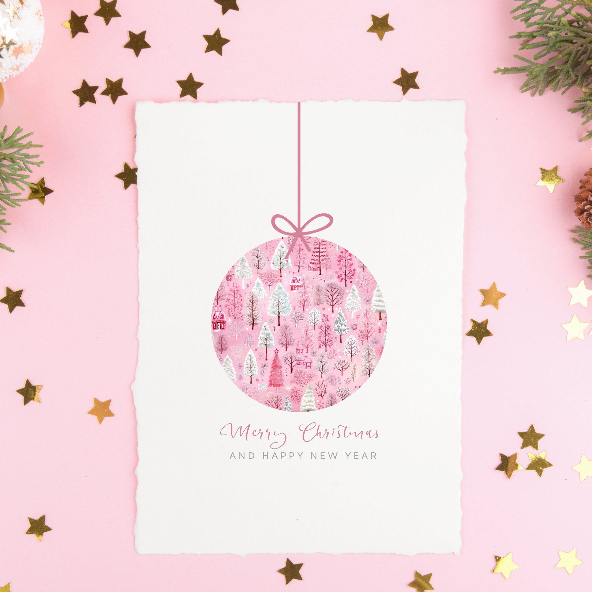Pink Christmas Card Printable Christmas Greeting Card for Family ...
