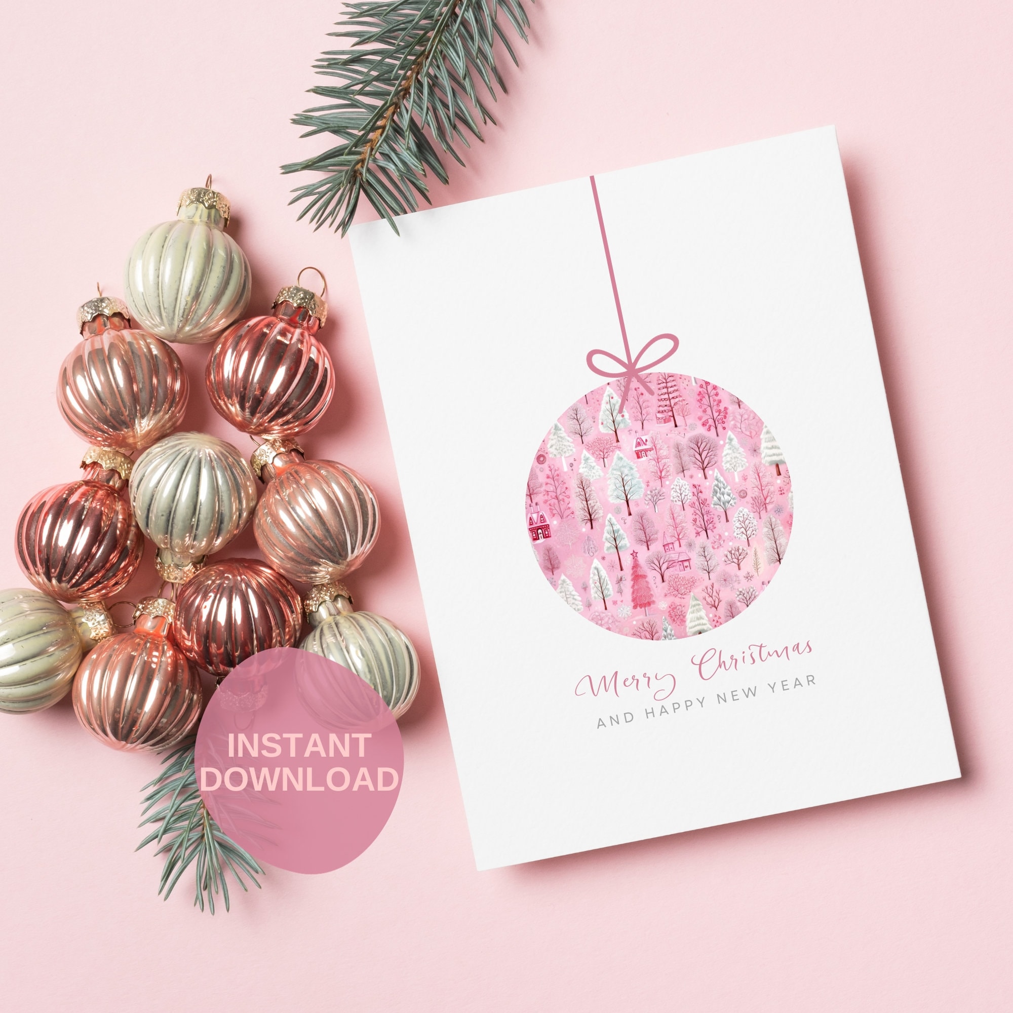 Pink Christmas Card Printable Christmas Greeting Card for Family ...