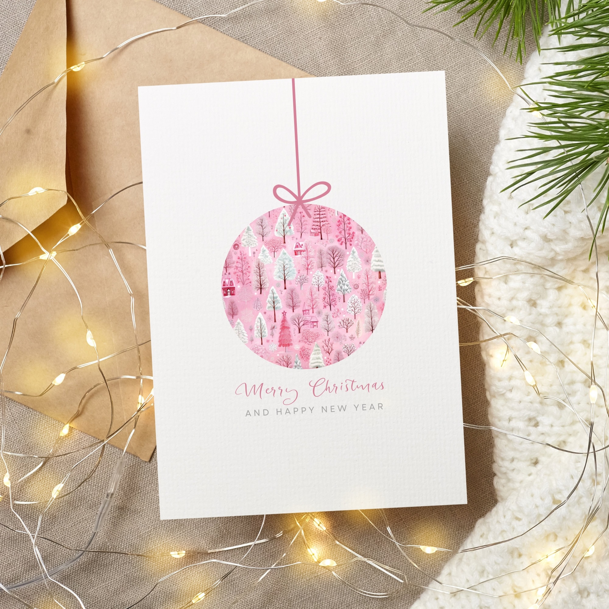 Pink Christmas Card Printable Christmas Greeting Card for Family Christmas Card for Friends ...