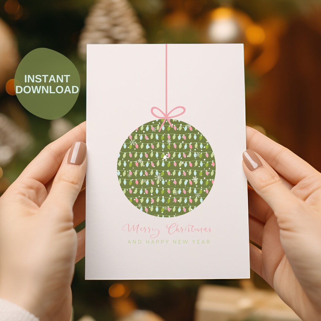 Printable Christmas Card Green Christmas Ball Greeting Card - Etsy