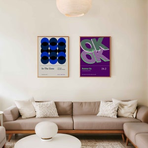 Blue Abstract Running Art Print, Retro Minimalist Poster (digital ...