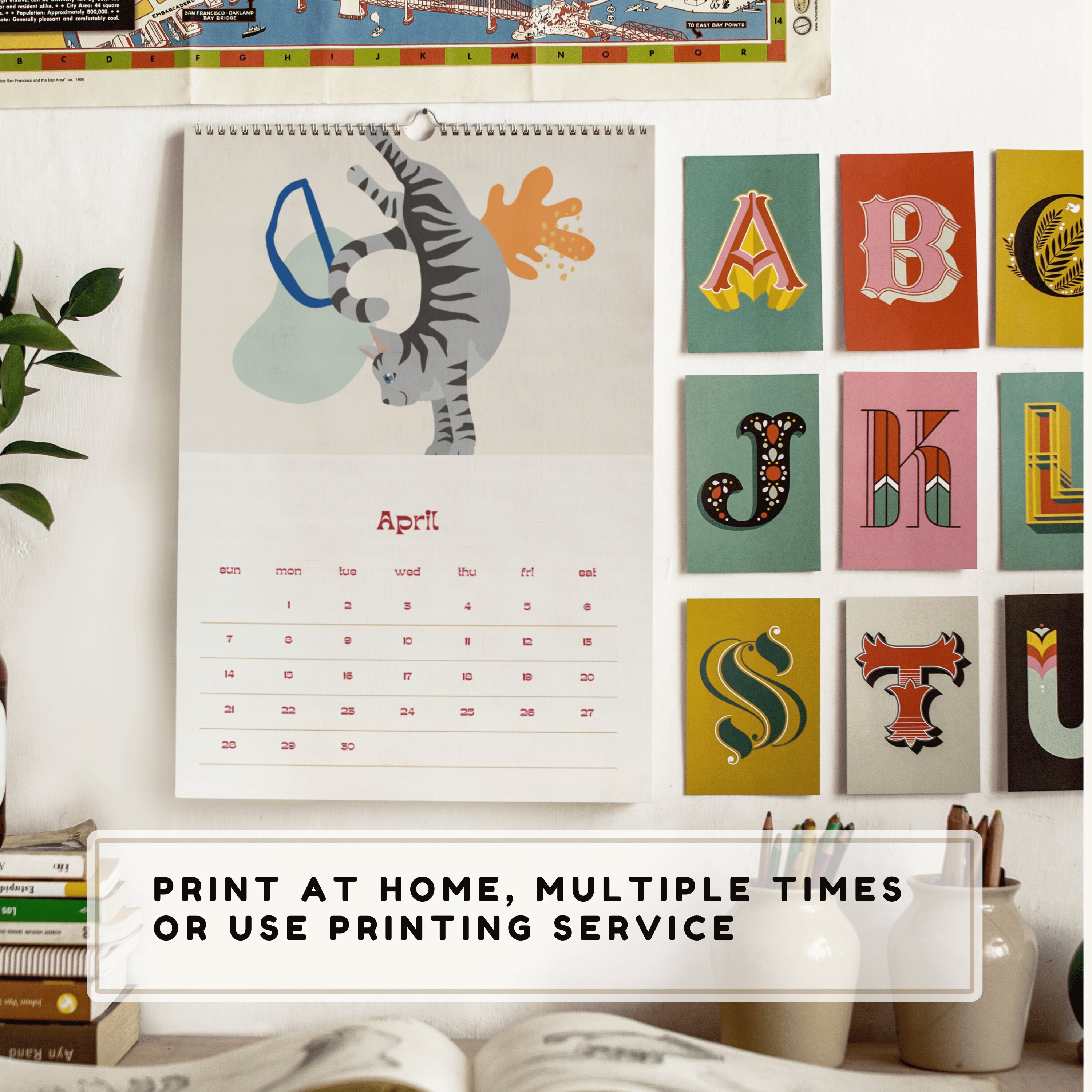 Happy Yoga Cat 2024 Calendar Printable PDF, Horizontal Layout, Sunday ...