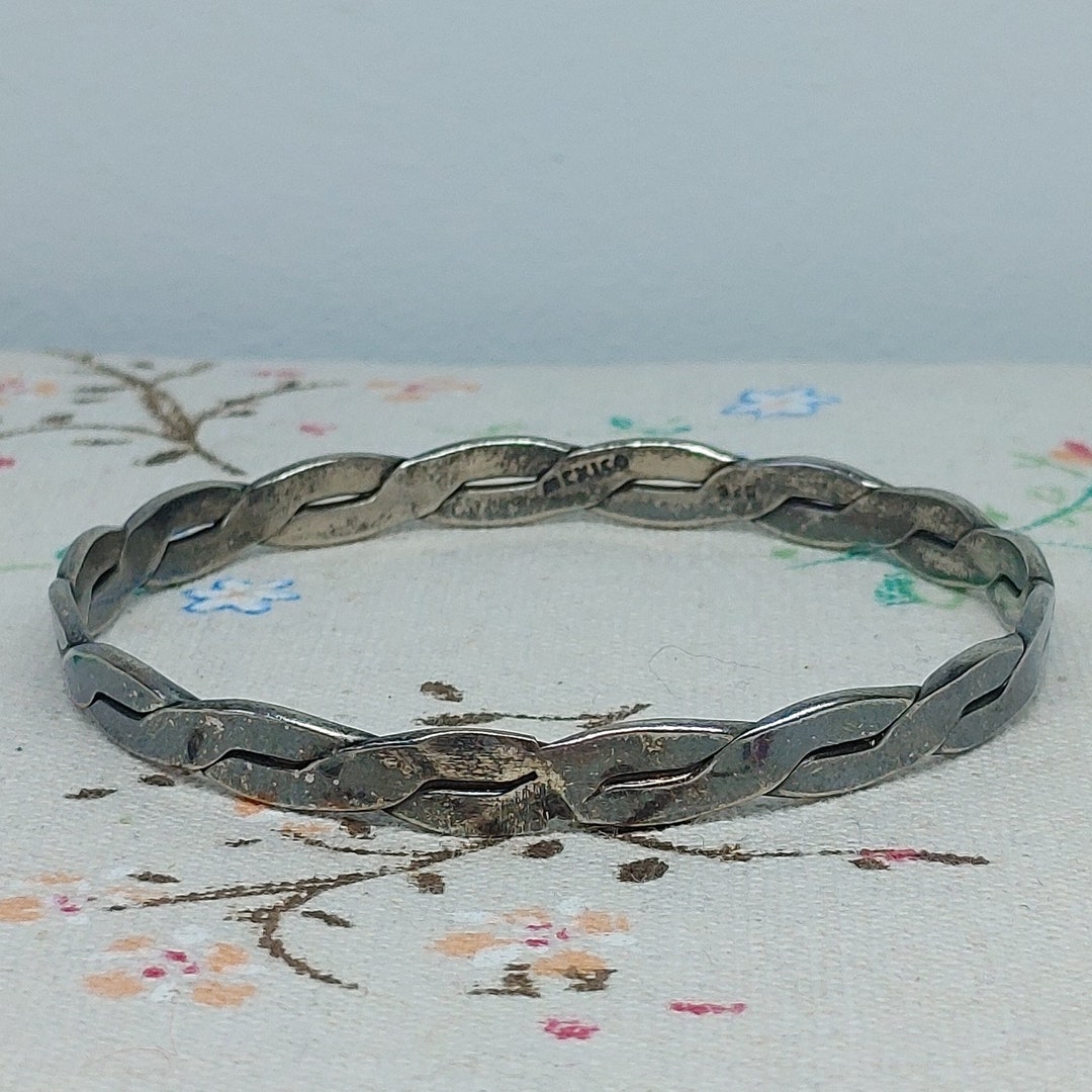 Vintage Mexico Bangle Solid 925 Sterling Silver Woven Bangle Bracelet ...