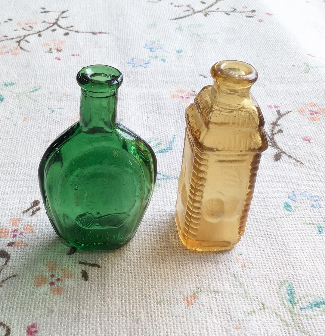 Vintage Miniature Wheaton Glass Bottles, Small Antique Green and Yellow ...