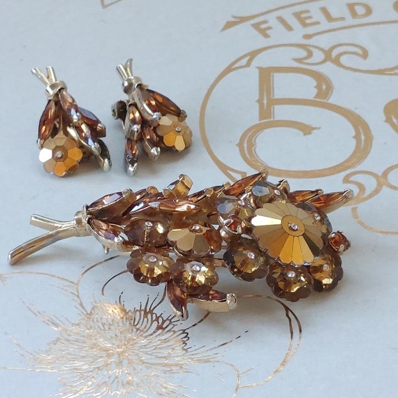 Vintage Signed Keyes Large Mid Century Topaz Brooch and Earrings 1950 s Statement Estate Brooch Etsy